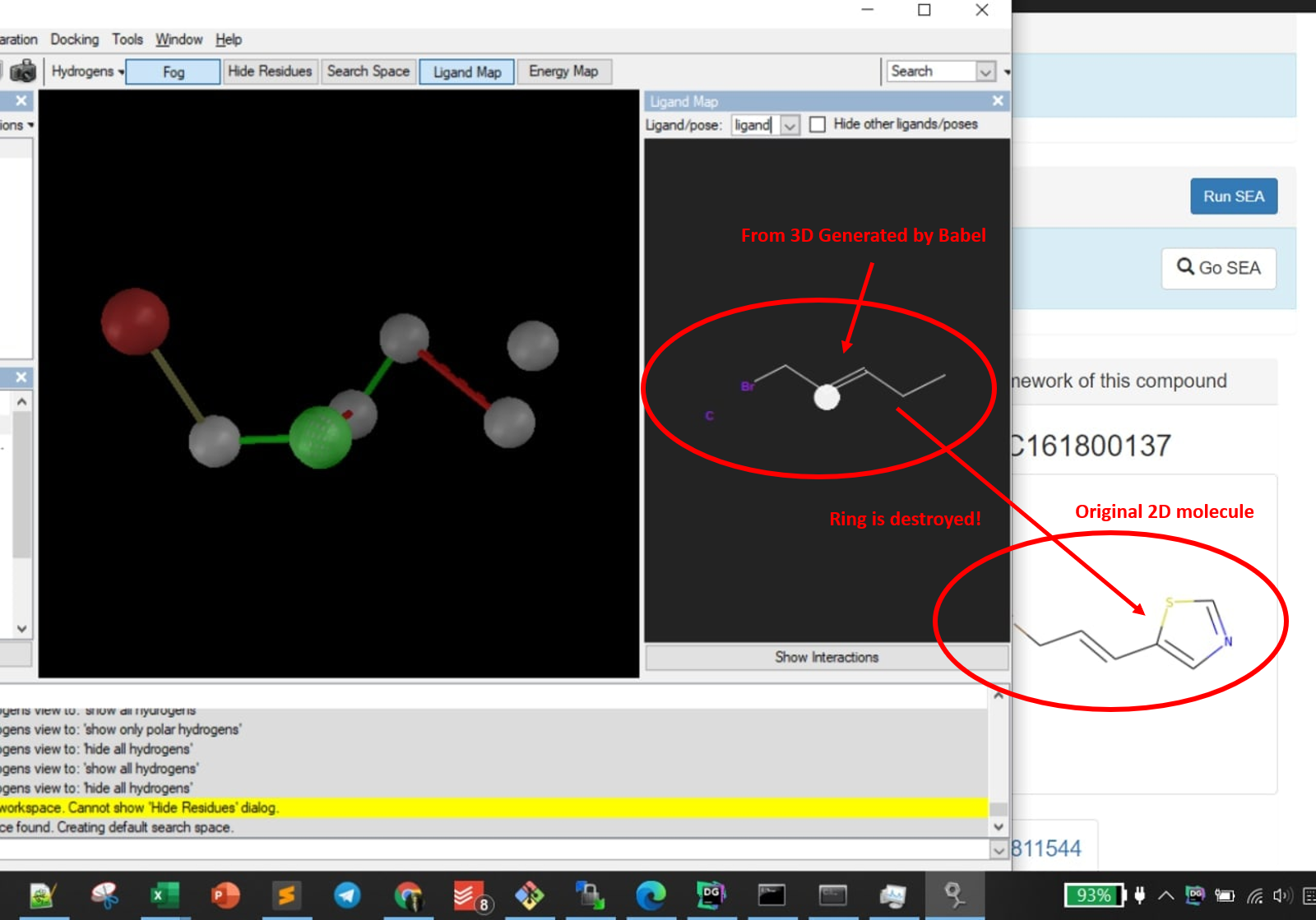 Open Babel Error in OpenBabel::OBBuilder::GetFragmentCoord Rigid fragment c1cccnc1 in rigid ...