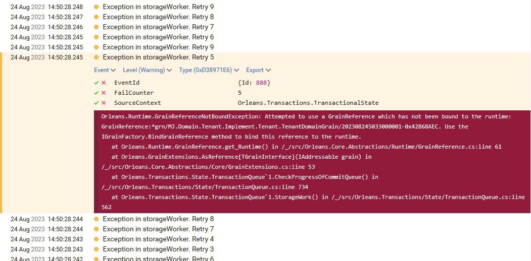 Transactions recover state data bug (GrainReferenceNotBoundException) · Issue #8589 · dotnet ...