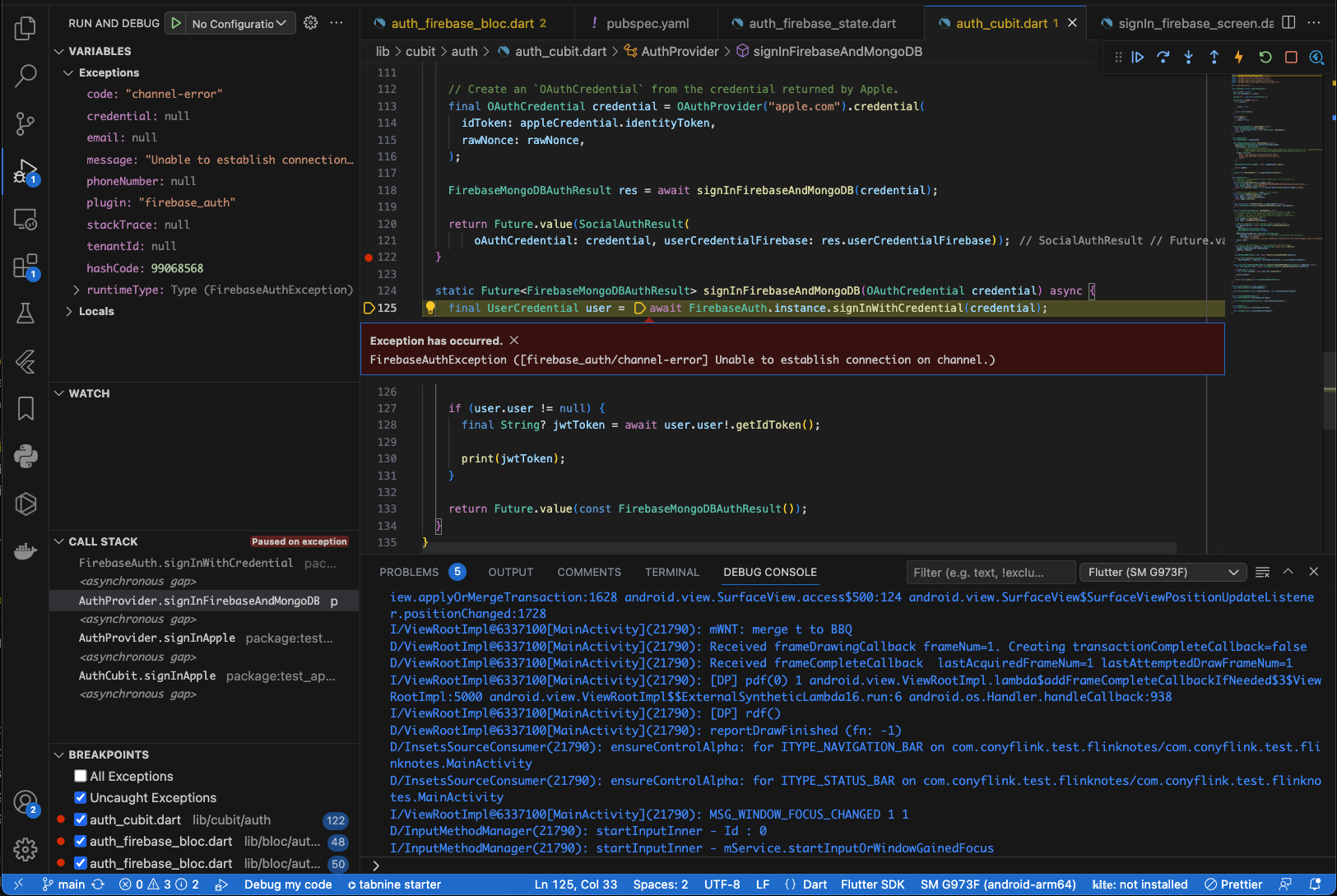 🐛 [FIIREBASE_AUTH] Unable to establish connection on channel. Android ...