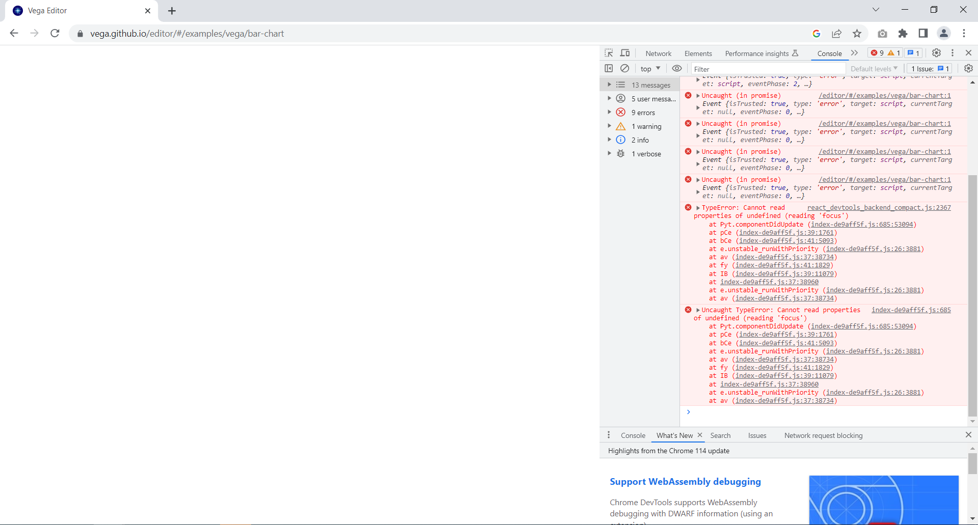 Specs keeps loading forever - 'TypeError: cannot read properties of ...