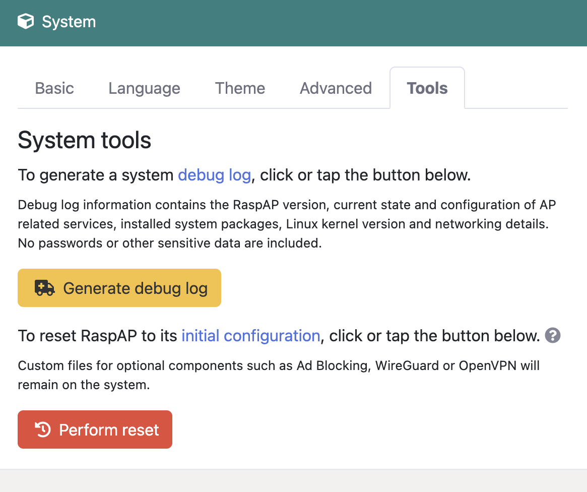 System > Generate debug log · Issue #1438 · RaspAP/raspap-webgui · GitHub