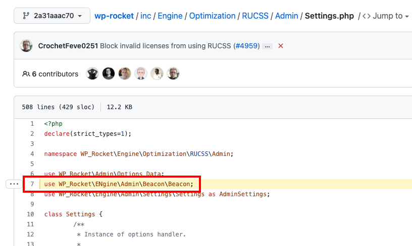 Typo in Use WP_Rocket\ENgine\Admin\Beacon\Beacon declaration at inc/Engine/Optimization/RUCSS ...