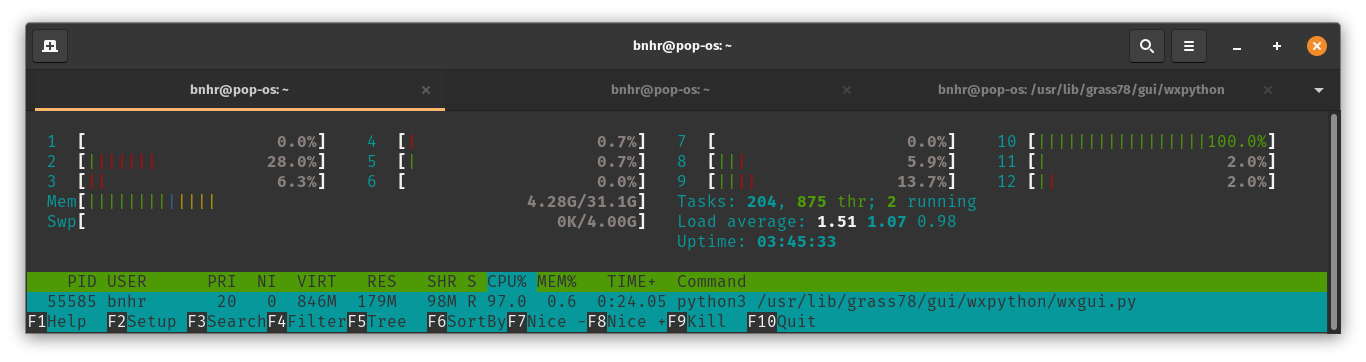 [Bug] GRASS 7.8.2 on Pop! OS 20.04 results in almost 100% CPU usage due ...