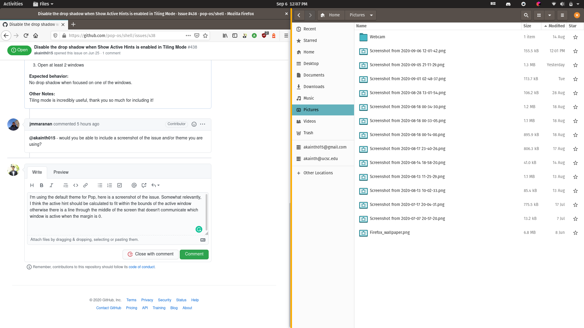 Disable the drop shadow when Show Active Hints is enabled in Tiling Mode · Issue #438 · pop-os ...