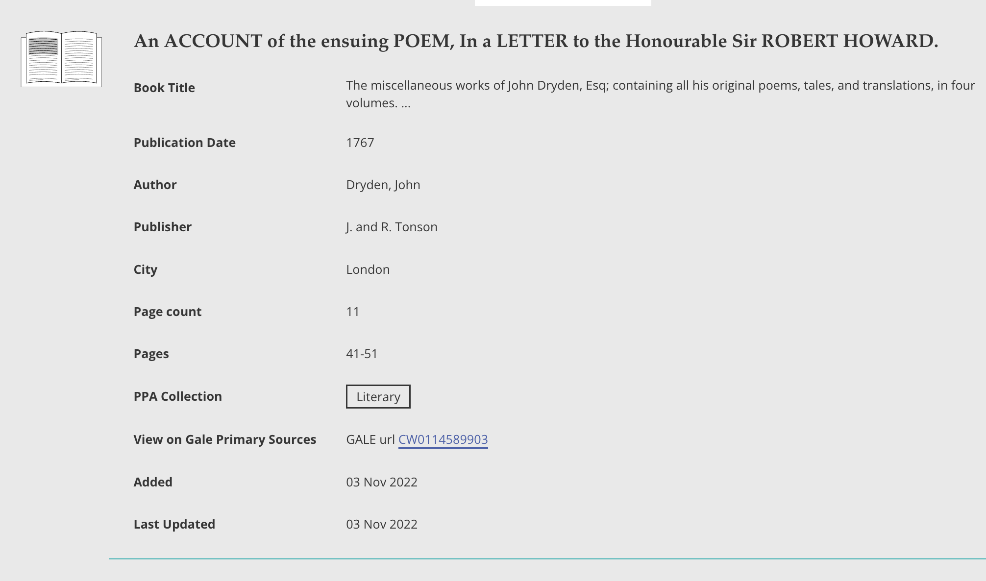 Gale excerpts and articles only (not full works) show the words "GALE url" before DocID on item ...