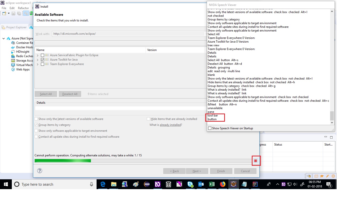 [Azure Toolkit][A11yMAS][Accessibility][Inspect][MAS4.2.1][Eclipse][Wipro]: Name property is ...