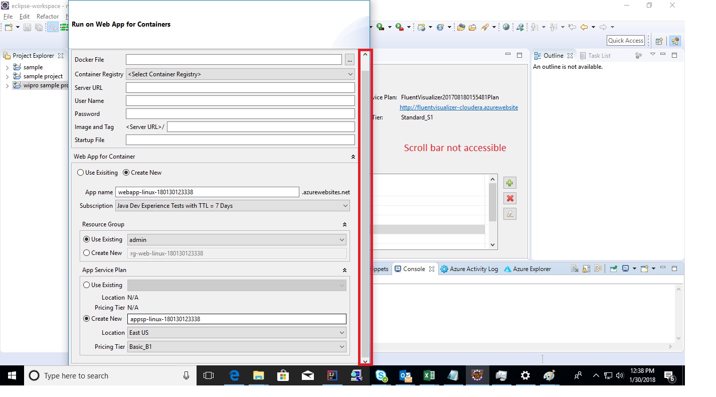 [Azure Toolkit][A11yMAS][Accessibility][Keyboard][MAS2.1.1][Eclipse][Wipro]:Unable to access the ...
