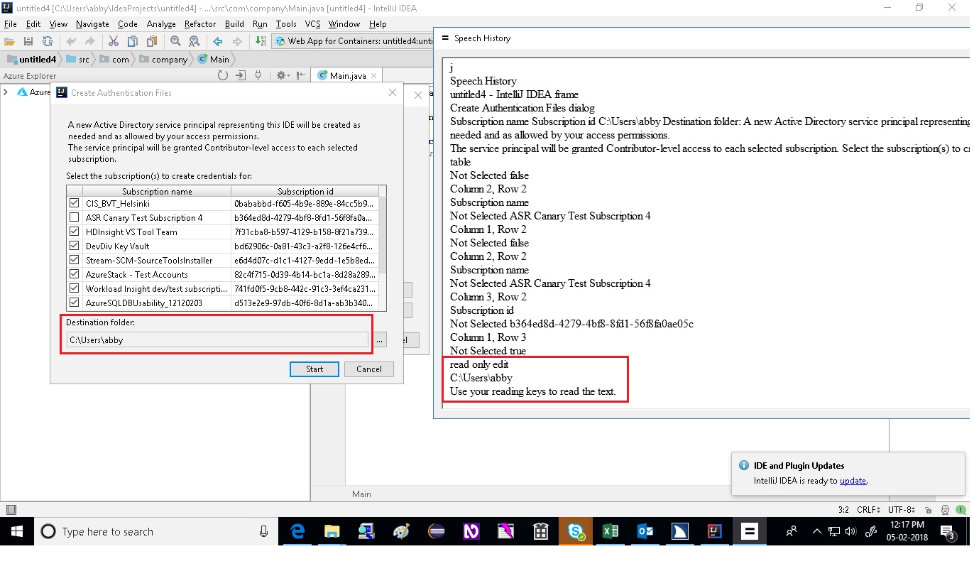[Azure Toolkit][A11yMAS][Accessibility][Jaws/NVDA][MAS4.2.1][IntelliJ][Wipro]: Jaws and NVDA are ...