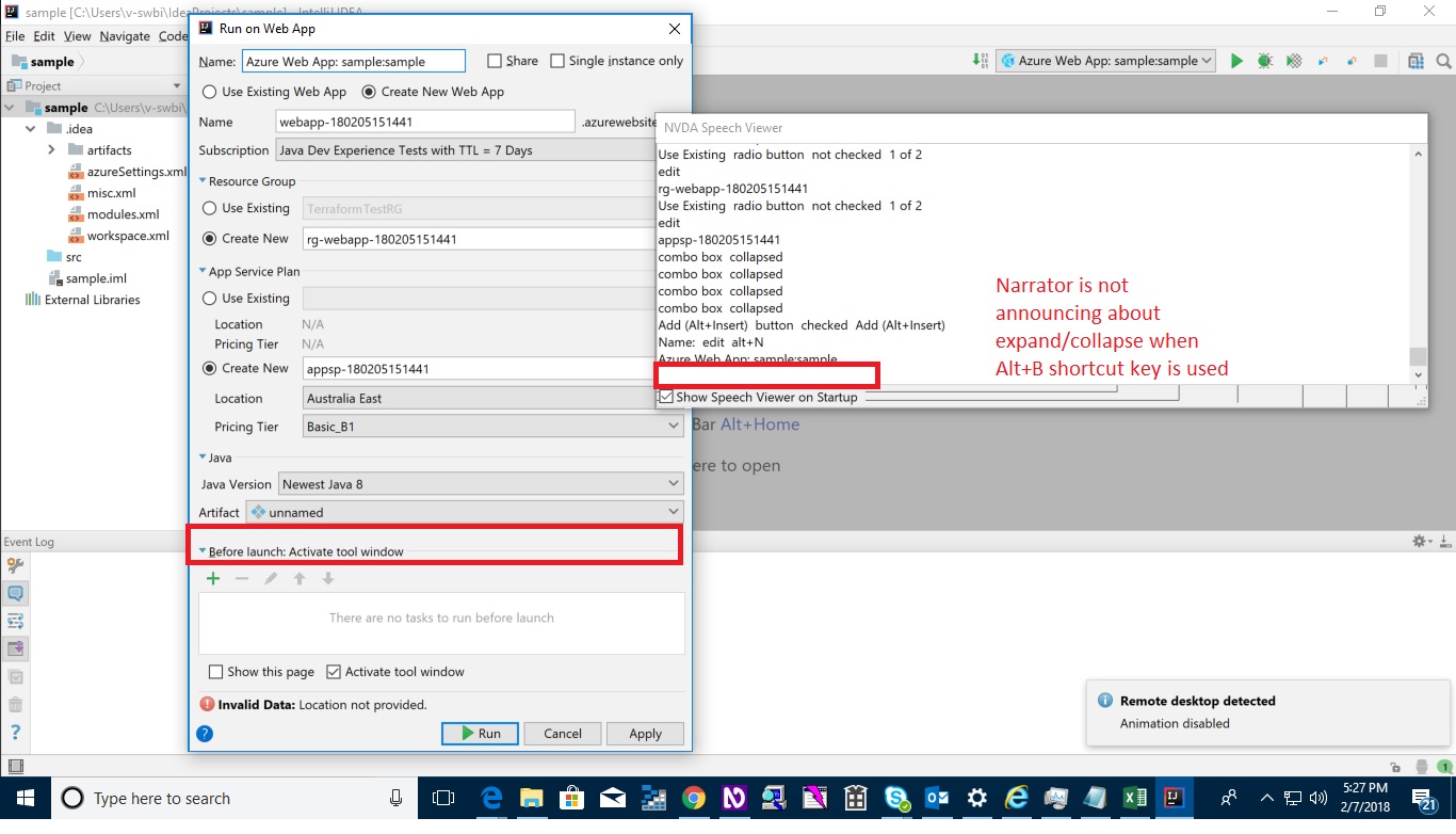 [Azure Toolkit][A11yMAS][Accessibility][Jaws/NVDA][MAS4.2.1][IntelliJ][Wipro]: :Jaws and NVDA ...