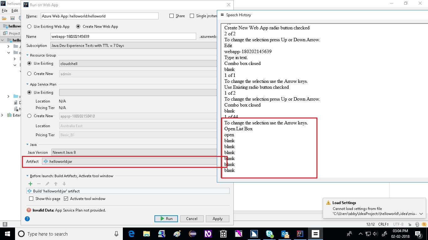 [Azure Toolkit][A11yMAS][Accessibility][Jaws/NVDA][MAS4.2.1][IntelliJ][Wipro]:Jaws and NVDA are ...