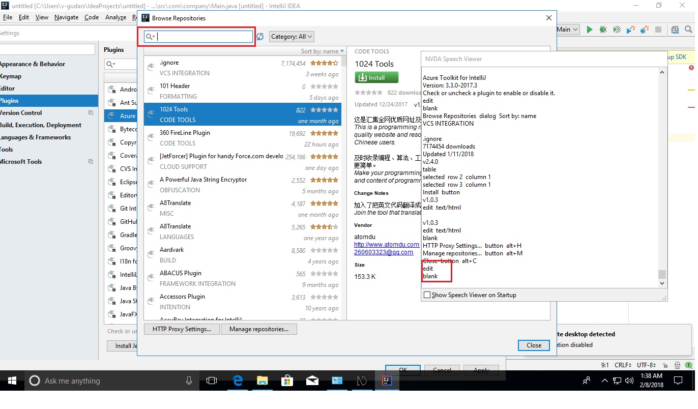 [IntelliJ-ThirdParty][A11yMAS][Accessibility][Jaws/NVDA][MAS4.2.1][IntelliJ][Wipro]:Jaws and ...