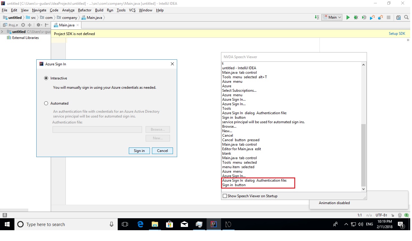 [Azure Toolkit][A11yMAS][Accessibility][Jaws/NVDA][MAS4.2.1][IntelliJ][Wipro]:Jaws and NVDA ...