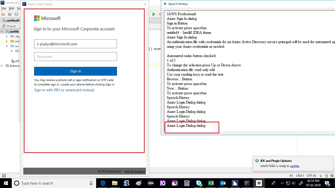 [Azure Toolkit][A11yMAS][Accessibility][Jaws/NVDA][MAS4.2.1][IntelliJ][Wipro]:Jaws and NVDA are ...
