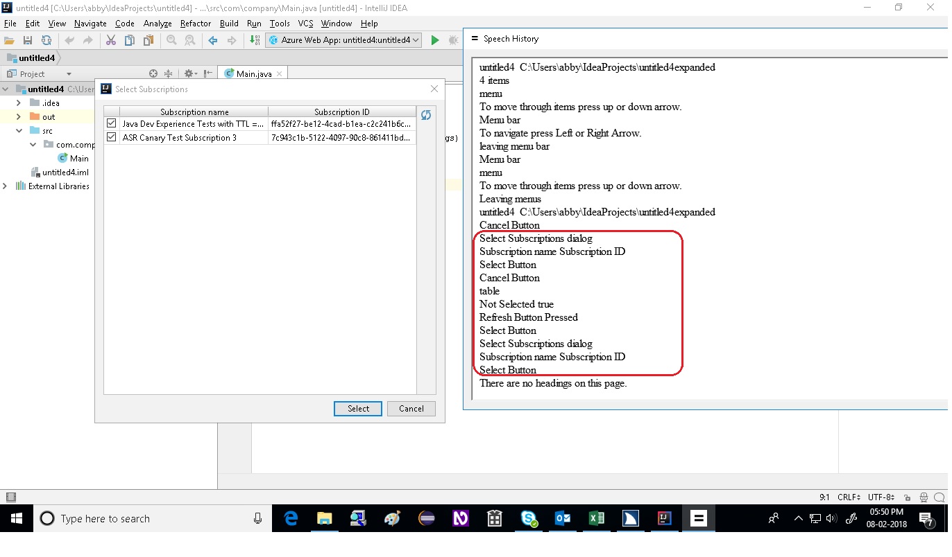[Azure Toolkit][A11yMAS][Accessibility][JAWS/NVDA][MAS4.2.1][IntelliJ][Wipro]:NVDA and Jaws are ...