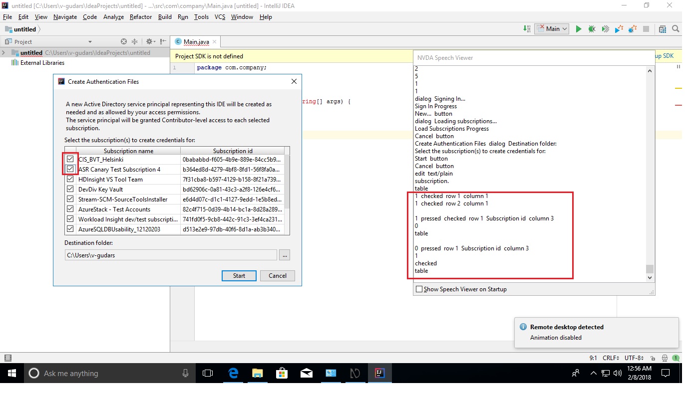 [Azure Toolkit][A11yMAS][Accessibility][Jaws/NVDA][MAS4.2.1][IntelliJ][Wipro]:Jaws and NVDA are ...