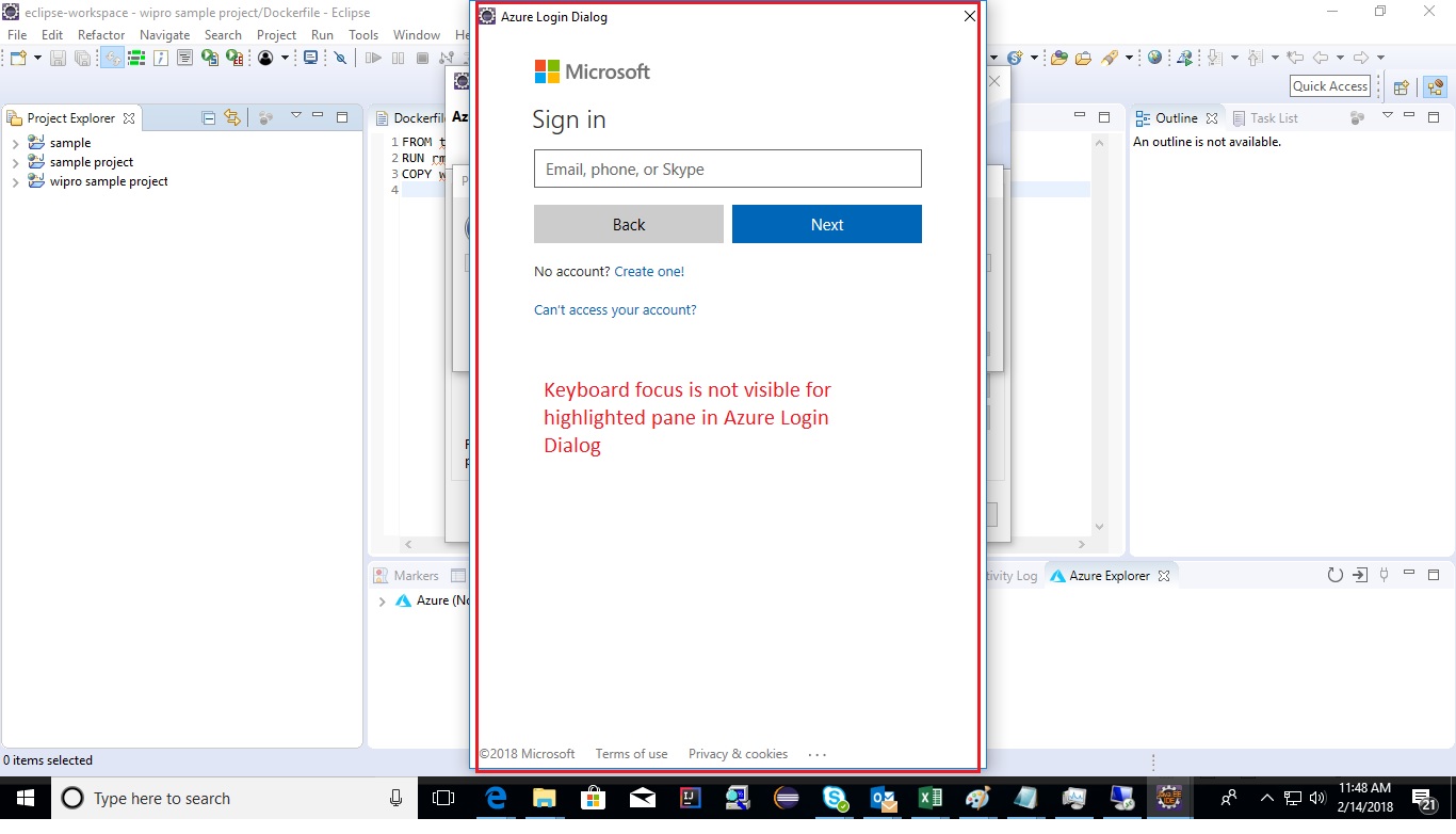 [Azure Toolkit][A11yMAS][Accessibility][Keyboard][MAS2.4.7][Eclipse][Wipro]:Keyboard focus is ...