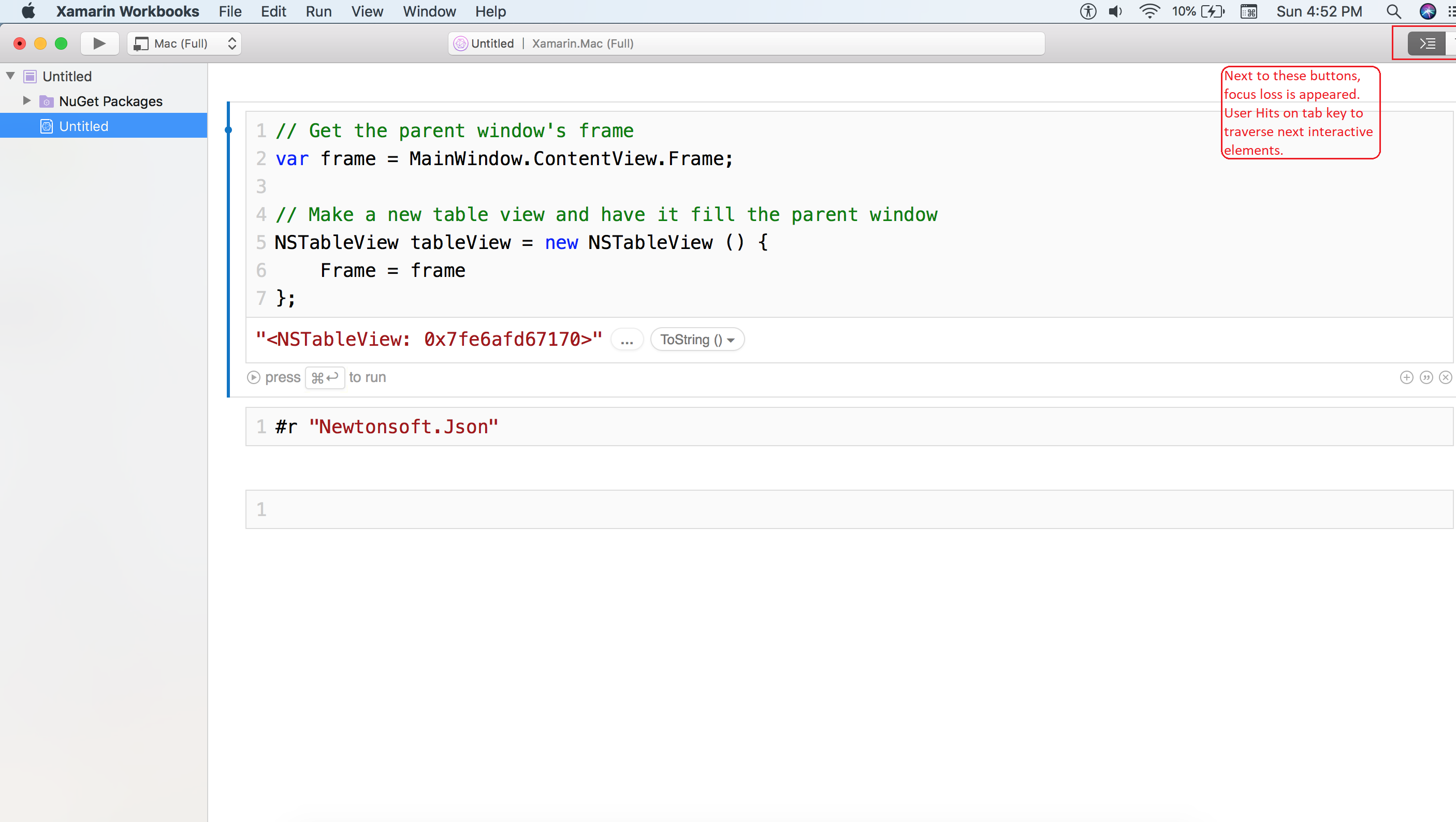 Loss of focus is observed upon pressing tab from "Show Workbook ...