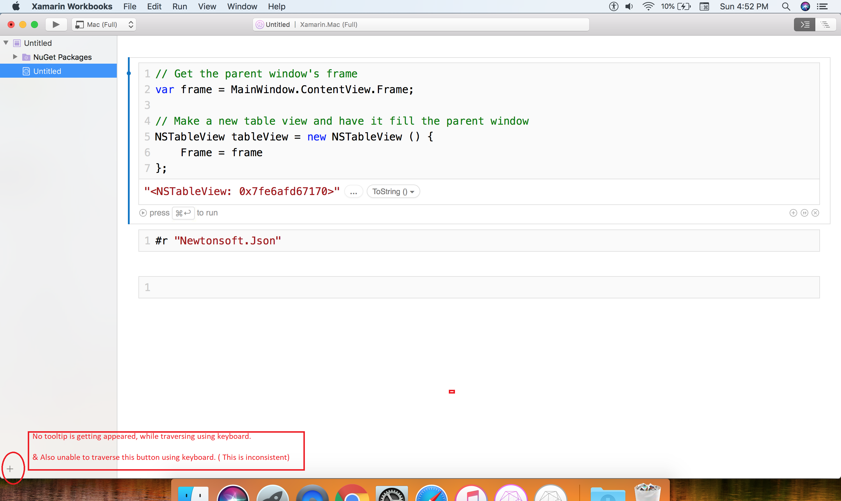 Add Nuget Package Button Which Is At The Bottom Of The Left Pane Is Not Showing The Tooltip