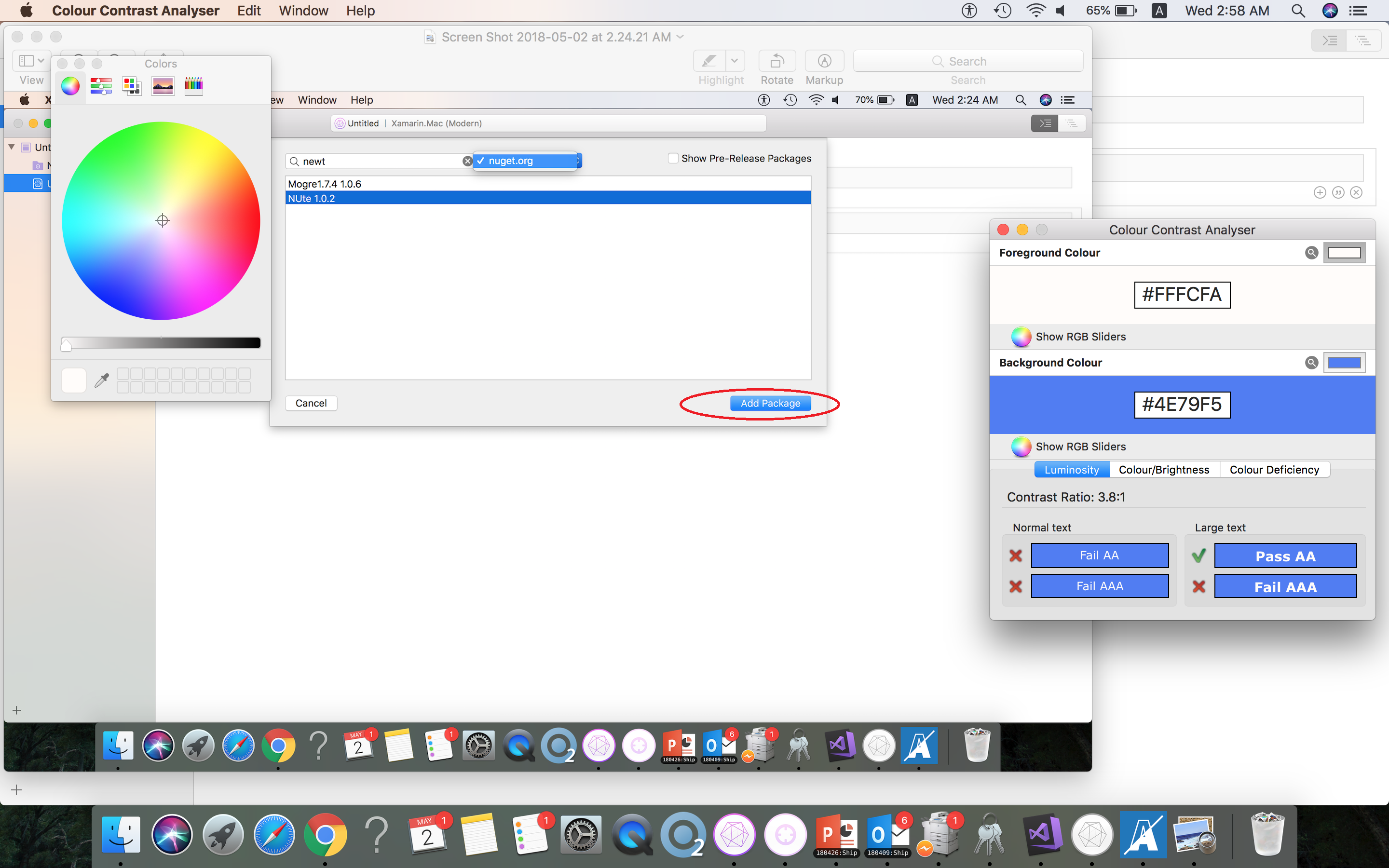 The Text on "Add Package" button and selected "nuget.org" dropdown ...