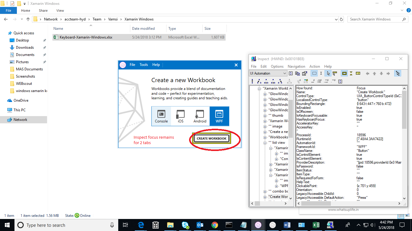Loss of focus is observed while navigating from "WPF" to "Create ...