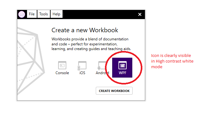 Workbook platform icons(Console/IOS/Android/WPF) are hardly visible in ...