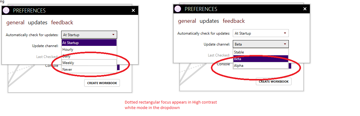 Drop down elements are not getting visual focus / Keyboard focus except ...