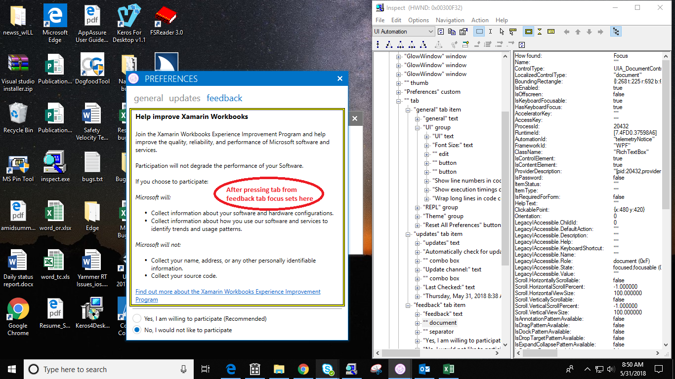 Cannot able to set focus on "Find out more about the Xamarin Workbooks ...