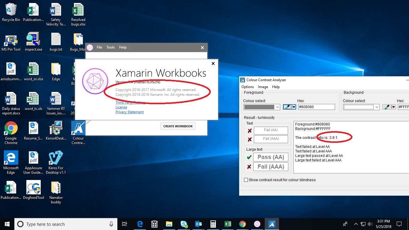 Color Contrast ratio for copy right text in About Xamarin Workbooks window is not having 4.5:1 ...