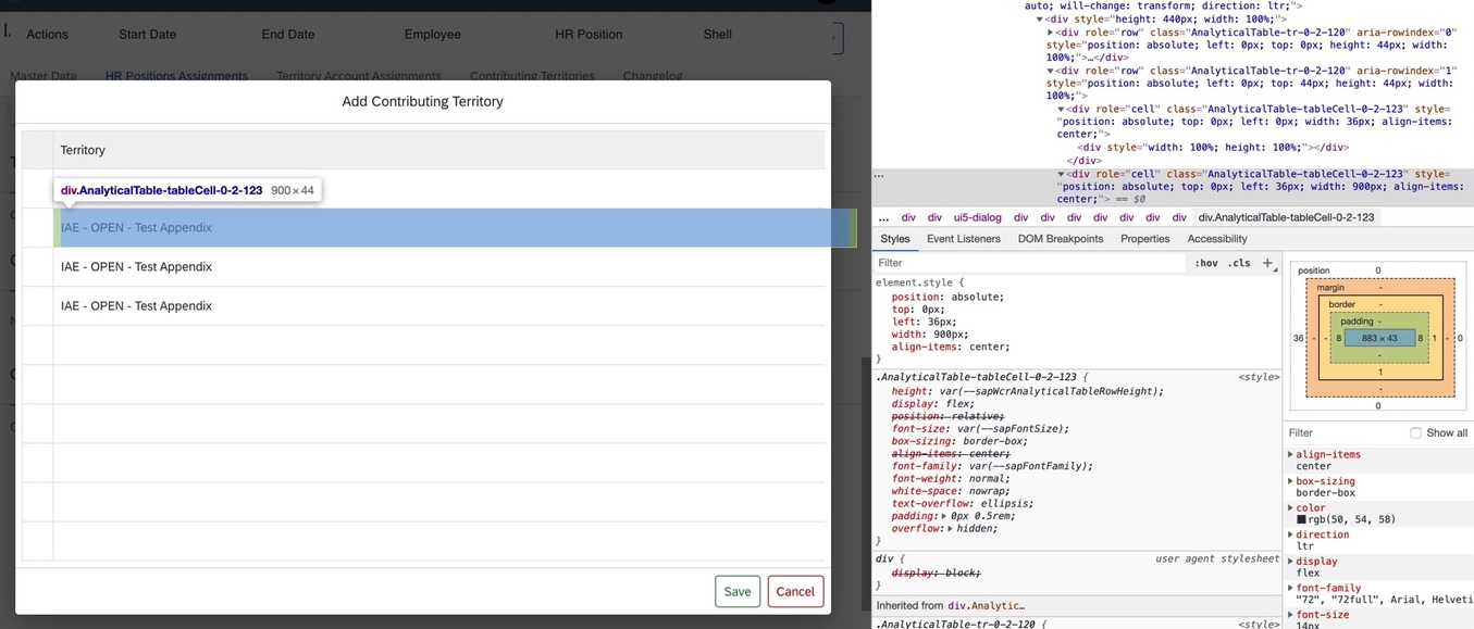 AnalyticalTable: Using the Selection Column always causes last the last table cell to go beyond ...