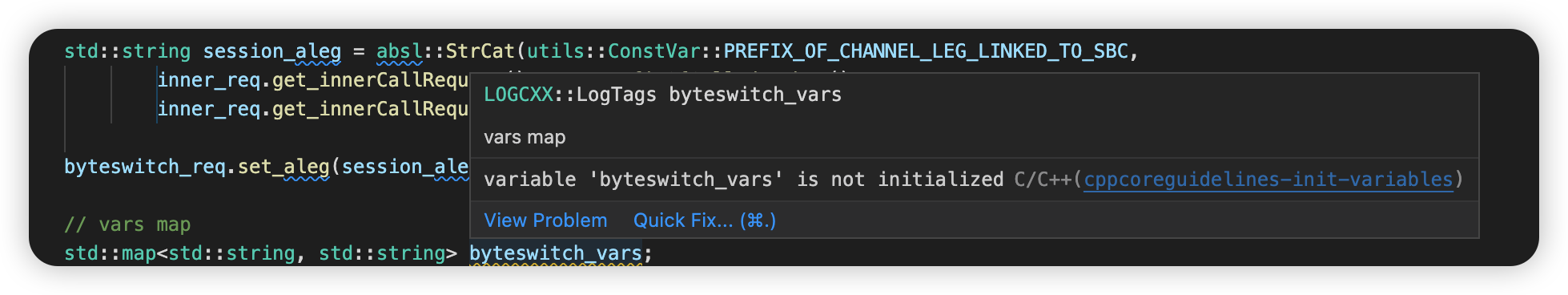 clang-tidy integrated in C/C++ does not correctly recognize the type after type alias `using ...