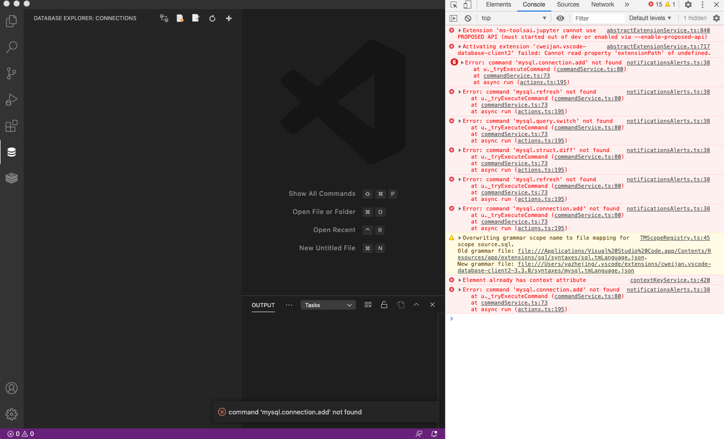 Bug 添加数据库的时候提示`command Nnectionadd Not Found` · Issue 108 