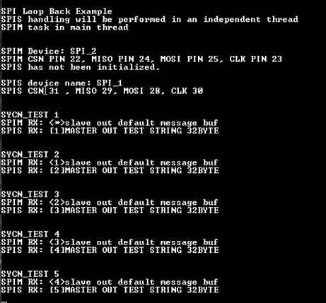 the SPI Lookback example running on nrf5340dk and nrf52840dk output different as expected ...