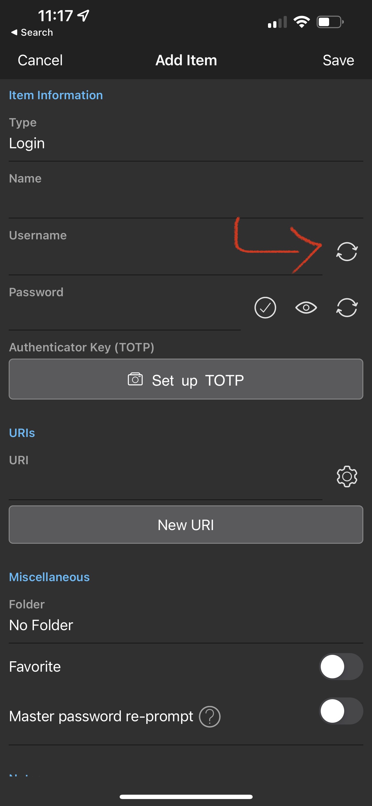 iOS: “generate username” missing when creating an entry from the share menu · Issue #2158 ...