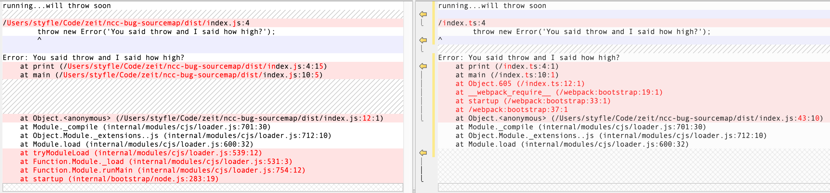 TS source maps look wrong when throwing Error · Issue #316 · vercel/ncc · GitHub