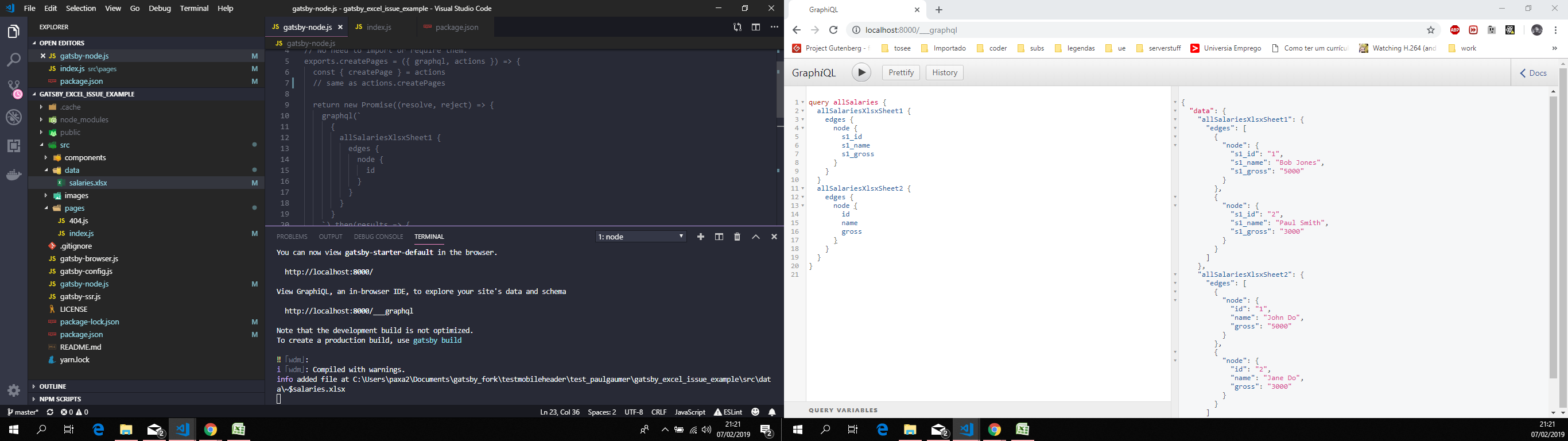 Importing data from two excel sheets create issue - gatsby-transformer-excel [help wanted ...