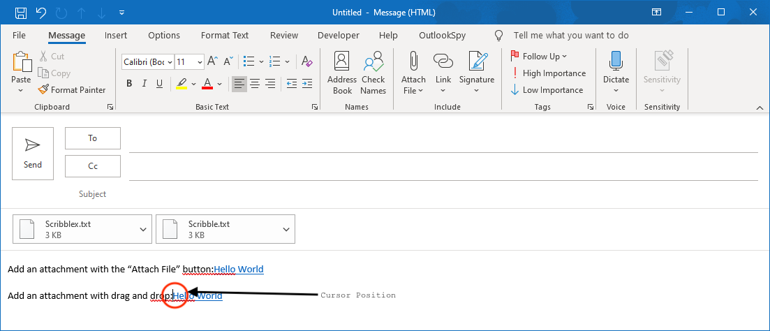 Outlook always resets the cursor position after handling a drag&drop ...