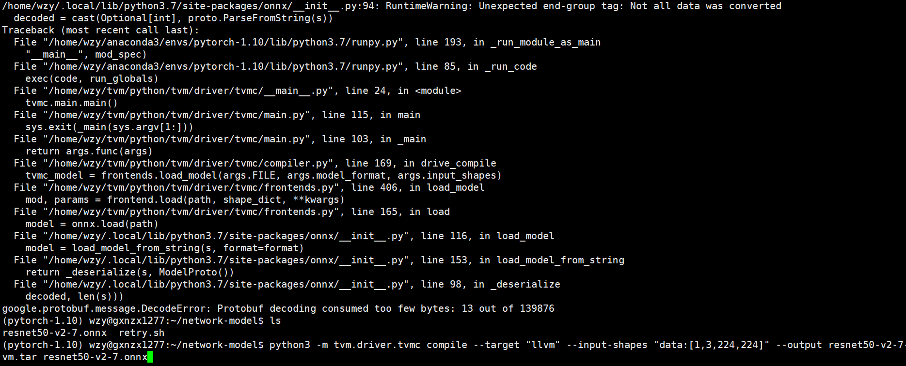 [Bug] tvmc convert model Error · Issue #12722 · apache/tvm · GitHub