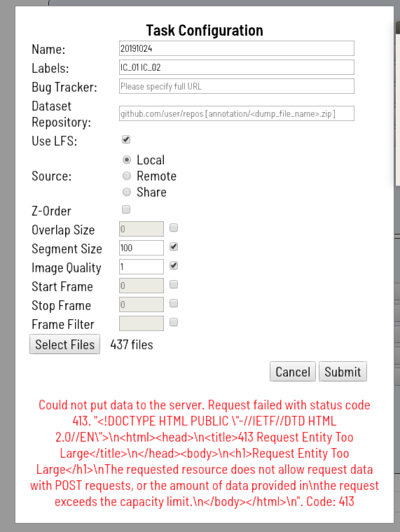 Can not creating task with large total size · Issue #799 · cvat-ai/cvat · GitHub