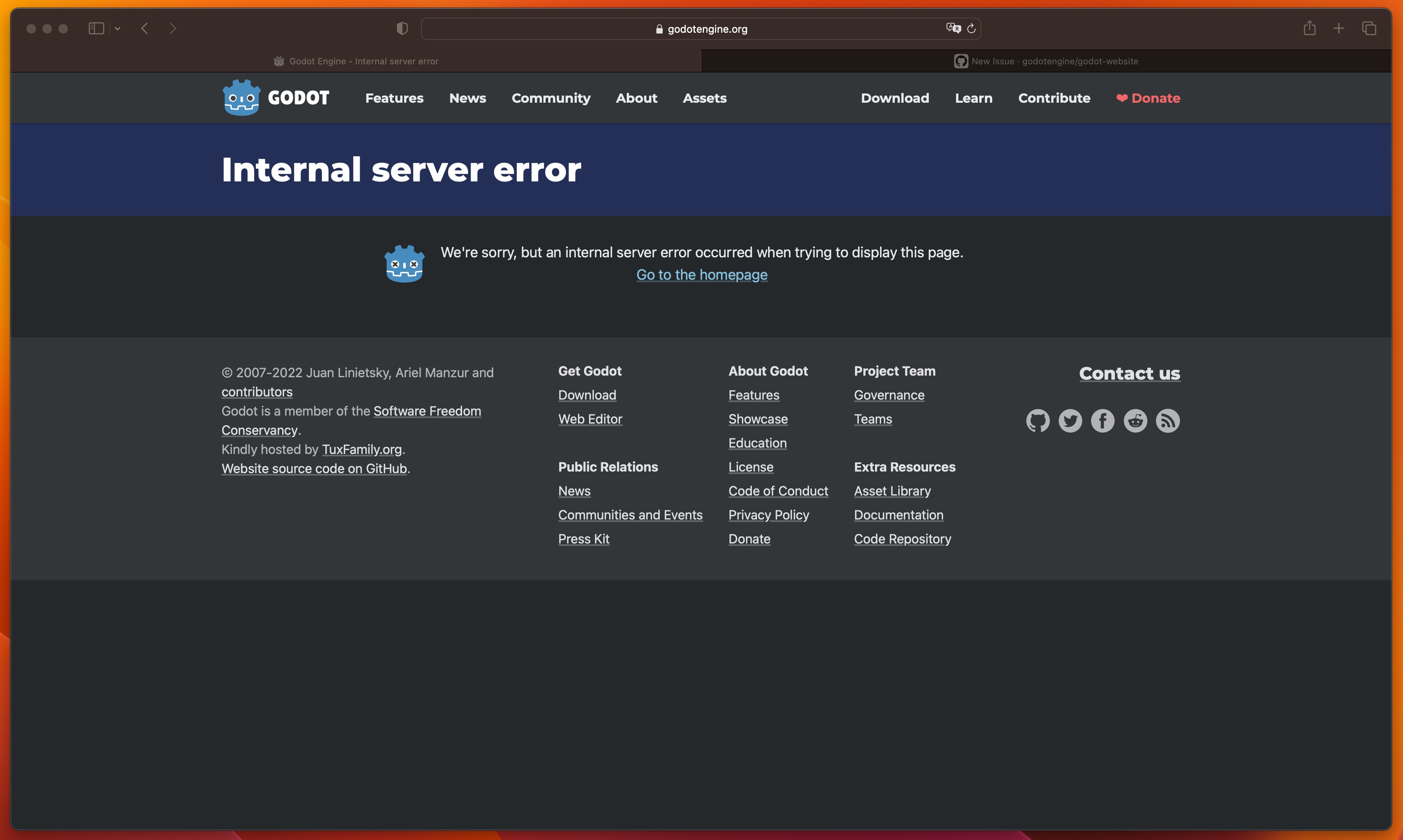 https://godotengine.org/ gives me error 500 · Issue #488 · godotengine/godot-website · GitHub