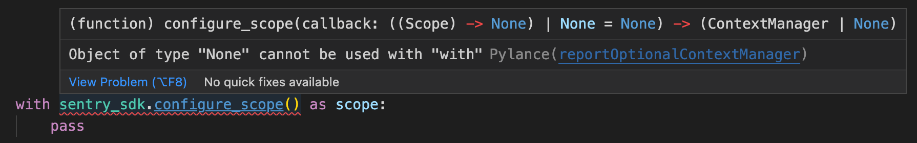 Type hint for `configure_scope` suggests it can return `None` but it should not · Issue #1799 ...