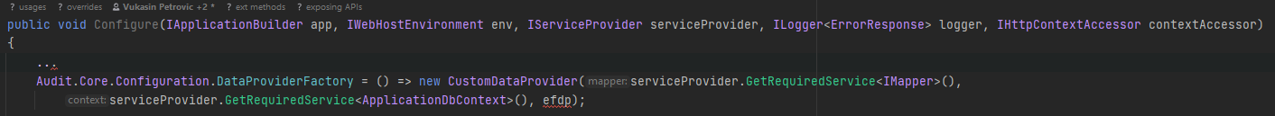 Custom Data Provider setup through Dependency Injection · Issue #390 · thepirat000/Audit.NET ...