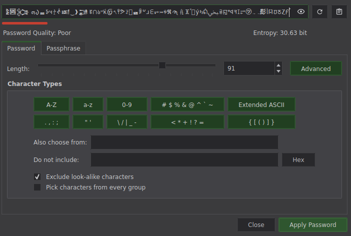Non-ASCII Passwords have low entropy · Issue #7481 · keepassxreboot/keepassxc · GitHub