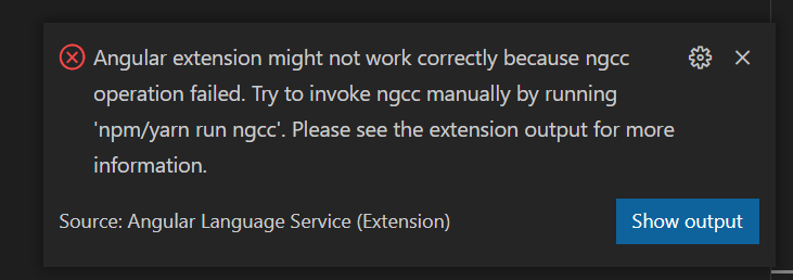 Extension issue: Try to invoke ngcc manually · Issue #1652 · angular/vscode-ng-language-service ...