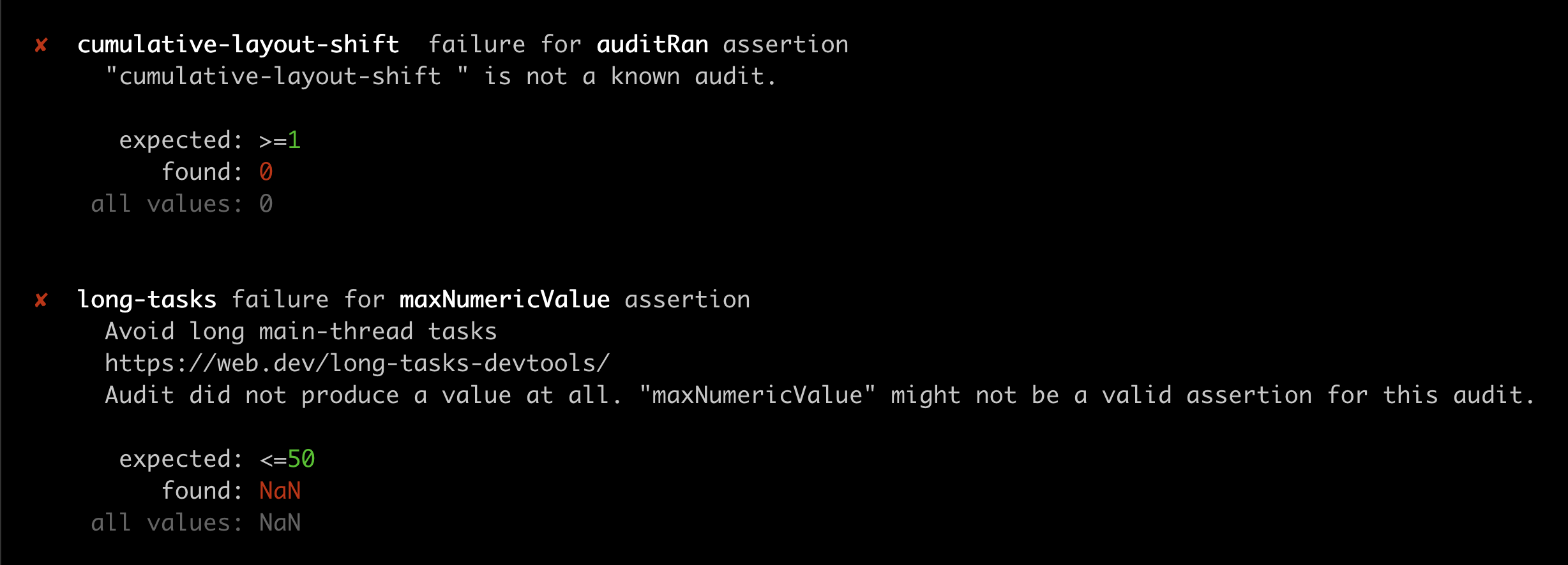 Ambiguous assertion error messages · Issue #448 · GoogleChrome/lighthouse-ci · GitHub