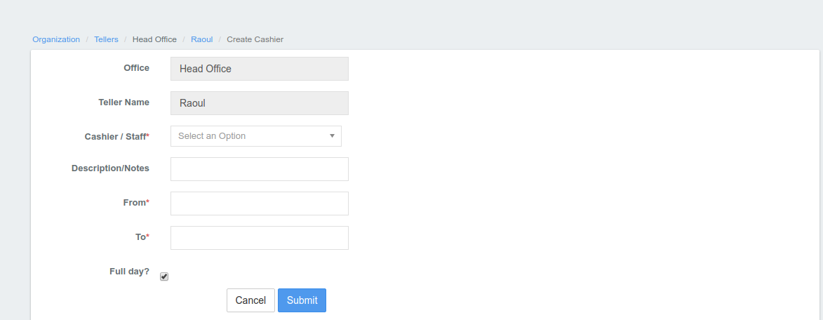 Teller Cashier Management Create Cashier · Issue 161 · Openmf Web App · Github