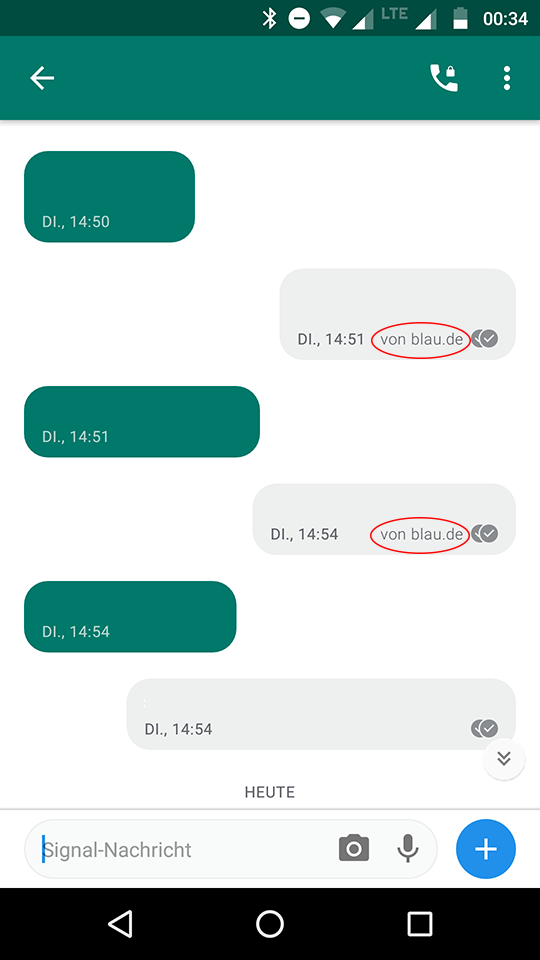 Regular Signal messages sent with quick reply feature showing SIM ...