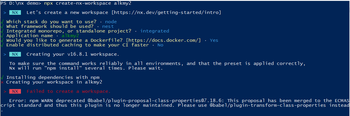 Unable to create workspace nx v16.8.1 NestJs · Issue #19274 · nrwl/nx · GitHub