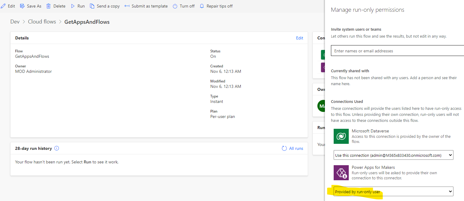 [ALM Accelerator - BUG]: “GetAppsAndFlows” is currently configured with Run-Only user · Issue ...