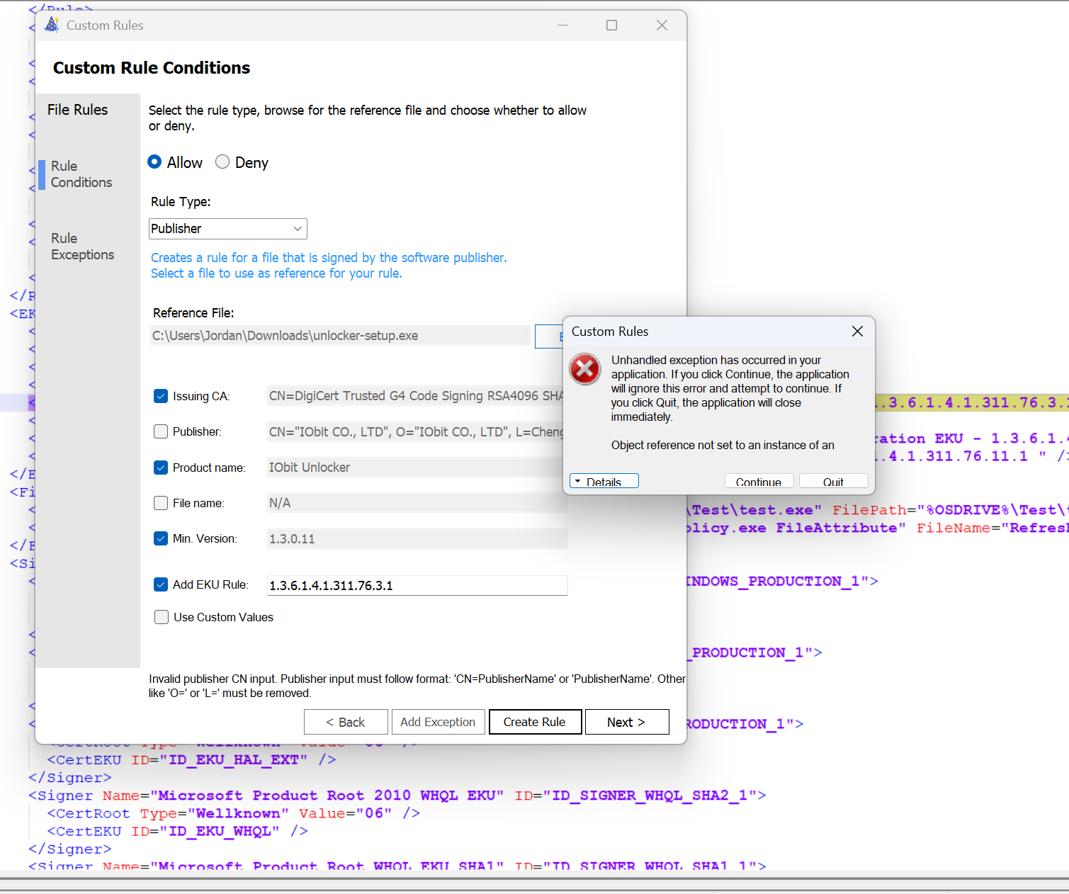 unhandled exception for EKU rule when custom pub values are specified · Issue #119 ...