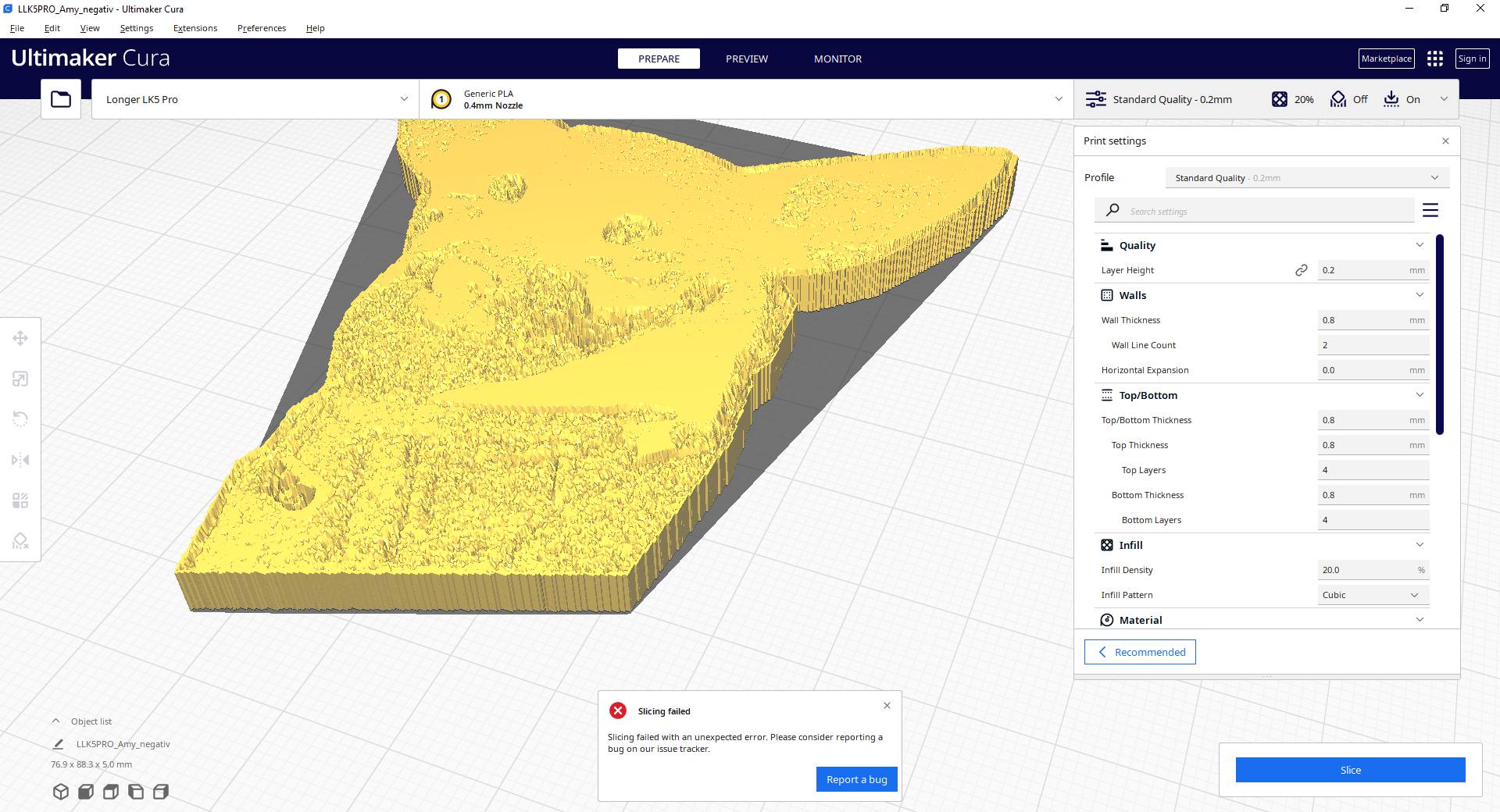 slicing failed with an unexpected error · Issue #12975 · Ultimaker/Cura · GitHub